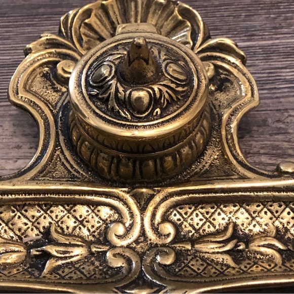 Source Unknown | Accents | Antique Peerage Foral Solid Brass Inkwell ...